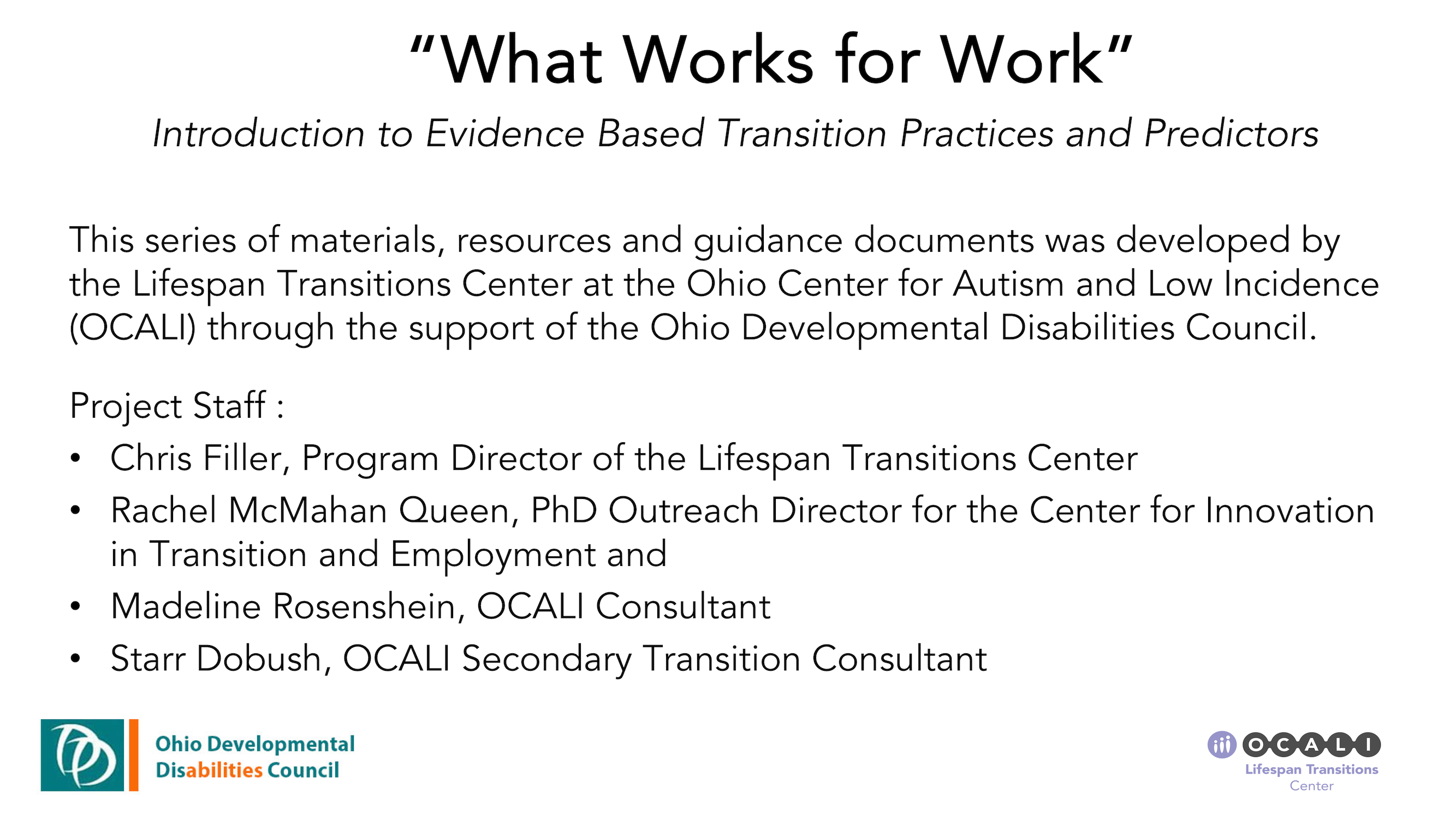 OCALI | Introduction to the Effective Transition Practices