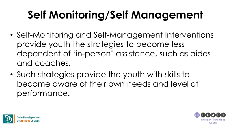 OCALI | Self-Monitoring and Self-Management- Evidence Based Transition ...