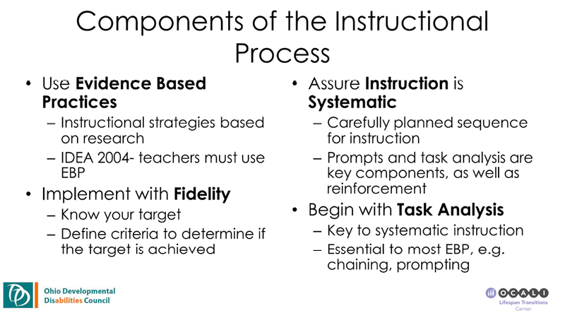 OCALI | Evidence Based Practices and the Instructional Process